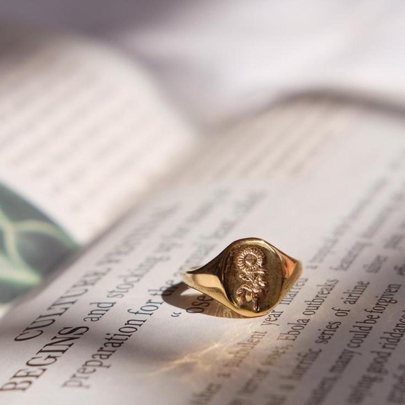 Jewelry | 18k Gold Plated Sunflower Signet Ring | Poshmark